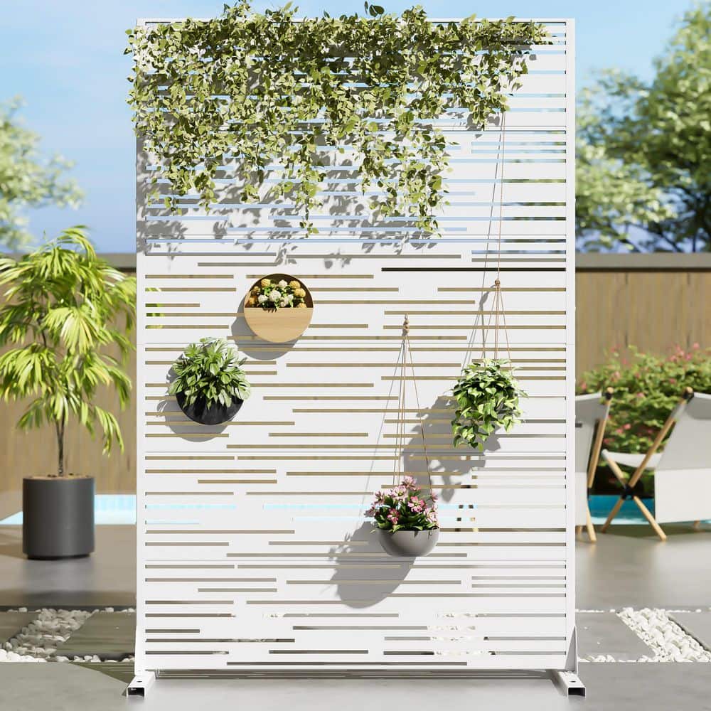 Dovelina 47 in. x 72 in. White Textured Metal Garden Screens Outdoor ...