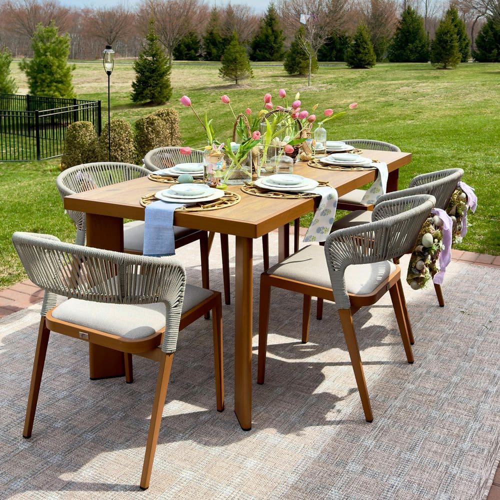 PURPLE LEAF 7-Piece Aluminum Wicker Dining Table and Chairs Patio Outdoor Dining Set Teak Patio ...