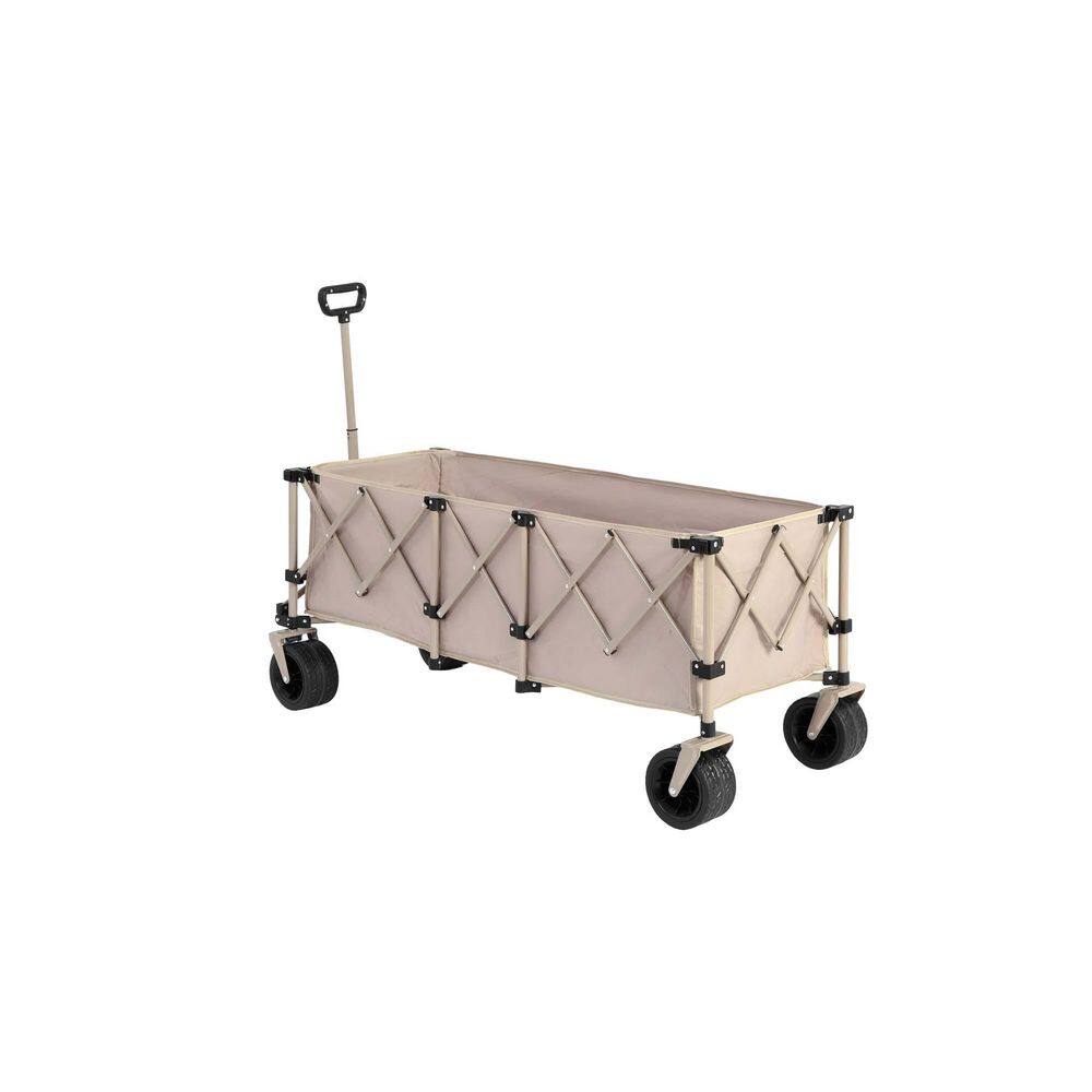 Sudzendf Beige 10 cu. ft. Steel Garden Cart, Foldable Extended Wagon ...