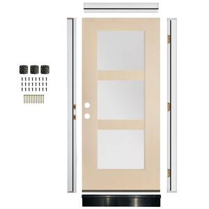 Krosswood Doors DIY RTA Kit Modern 36"x 80 in. 3-Lite RH Inswing Frosted Glass Malibu Grey Stain ...