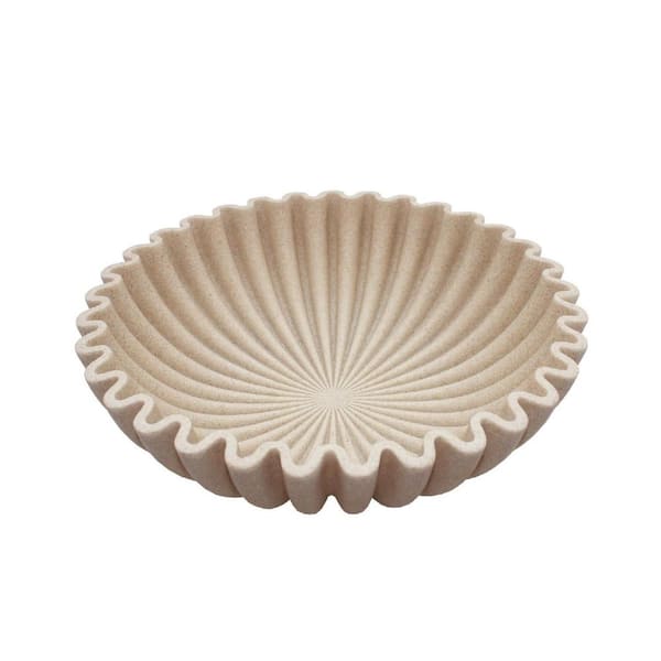 Beige Resin 10 in. Ruffle Decorative Bowl, Large Fruit Bowl for Kitchen ...