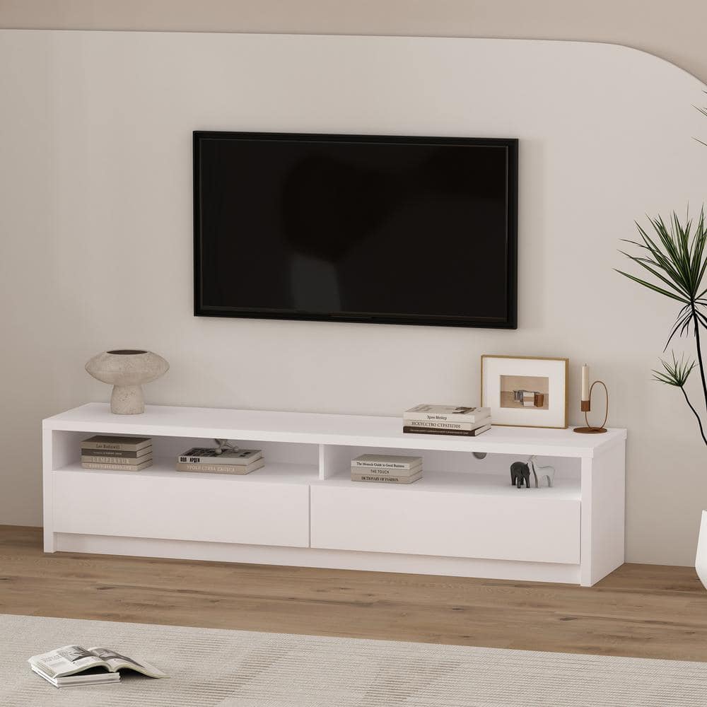 Manhattan Comfort Duncan Contemporary White TV Stand Fits TV's up to 65 ...