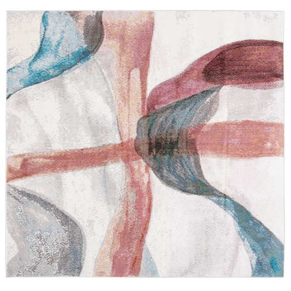 SAFAVIEH Aria 6 ft. x 6 ft. Ivory/Plum Abstract Square Area Rug ARA109A ...