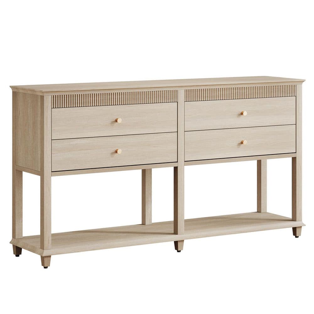 BYBLIGHT Turrella 63 in. Beige Rectangle Wood Console Table with ...