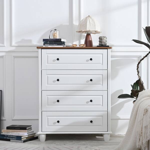 Ivory White 4 Drawers 29.1 in. Wide Chest of Drawers 4 Drawers Dresser ...