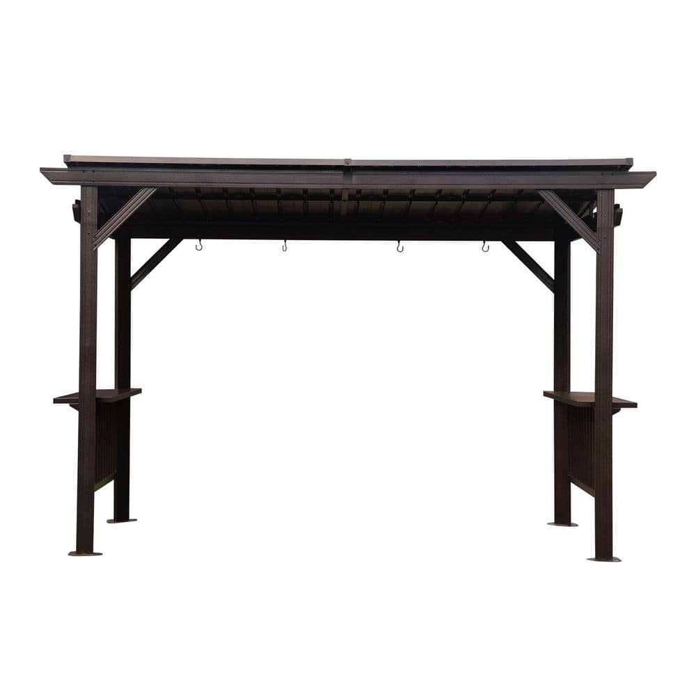 Clihome 6.5 ft. x 12 ft. Brown Metal Hardtop Grill Gazebo with Double ...