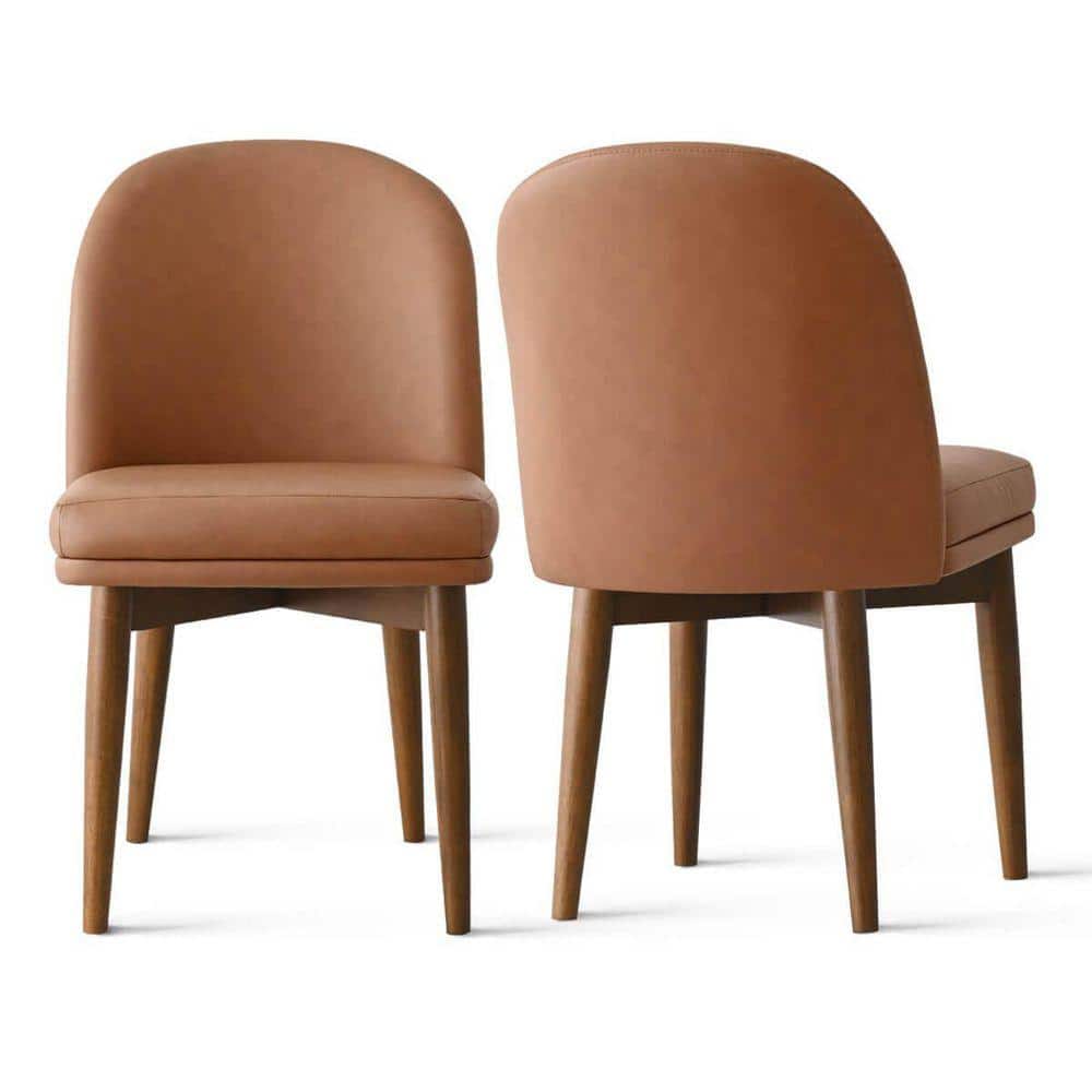 LAOTIES Brown Faux Leather Upholstered Parson Chair(Set of 2) ATHENA ...