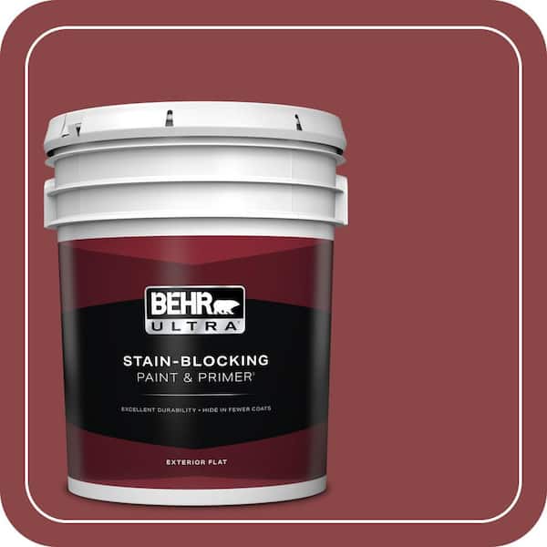 BEHR ULTRA 5 gal. #PPU1-10 Forbidden Red Flat Exterior Paint & Primer ...