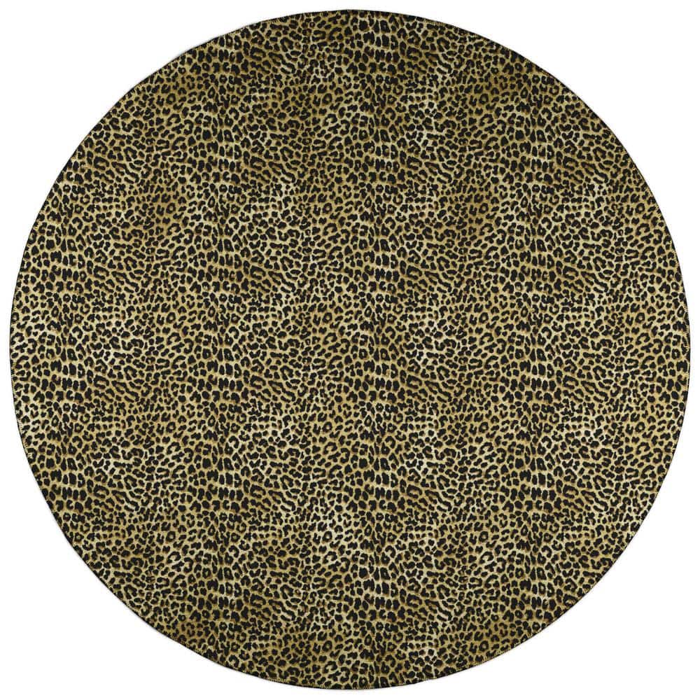 Addison Rugs Kruger Gold 8 ft. x 8 ft. Round Animal Print Area Rug ...