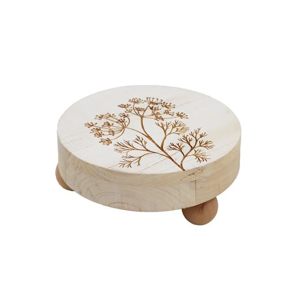 PARISLOFT Farmhouse White Carved Wood Decorative Round Riser UH01771 ...