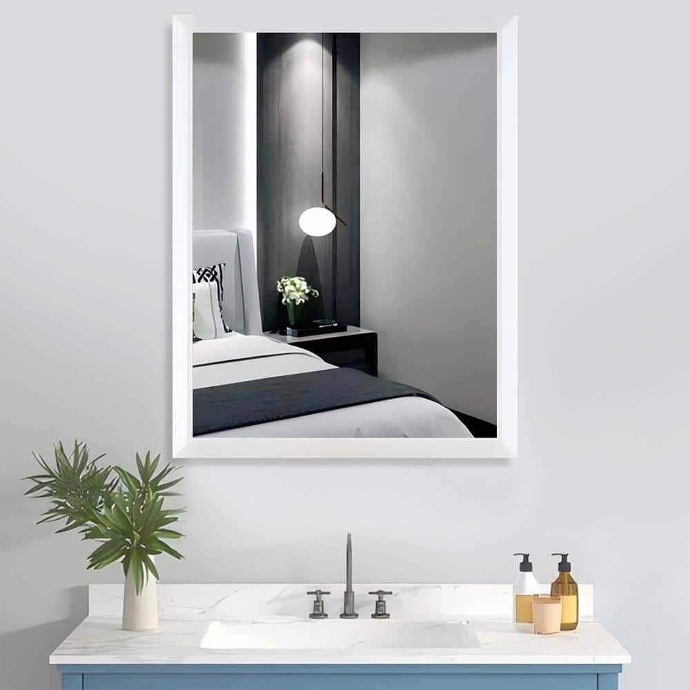UPIKER Shaila 36 in. W x 28 in. H Rectangular Metal Framed Wall Bathroom Vanity Mirror White ...