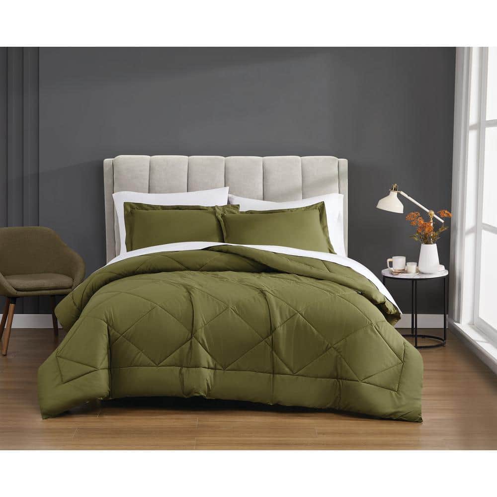 CANNON 3-Piece Olive Green Solid Cotton Percale King Comforter Set ...