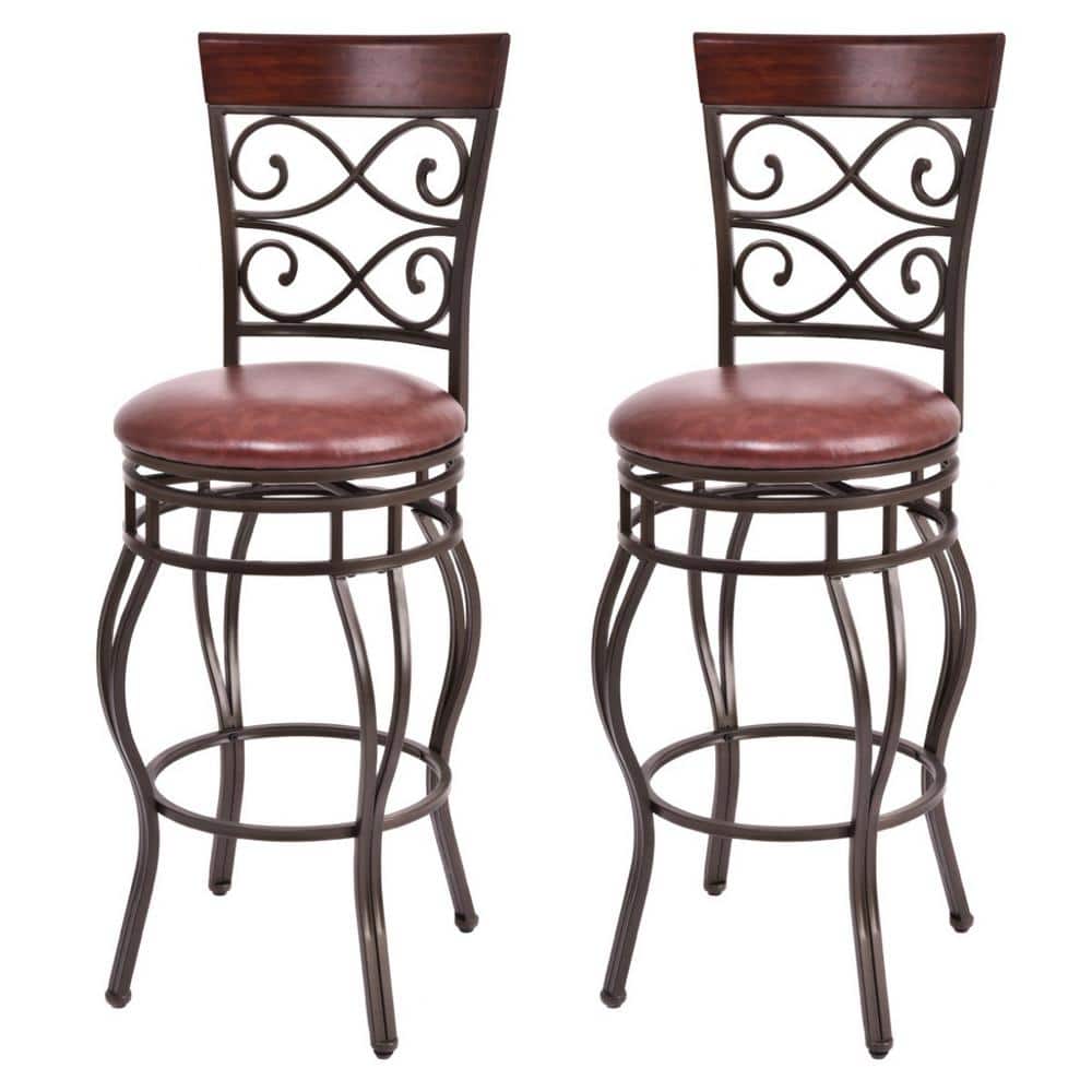 HONEY JOY 45.5 in. Bronze Low Back 29.5 in. Metal Bar Stools Dining ...