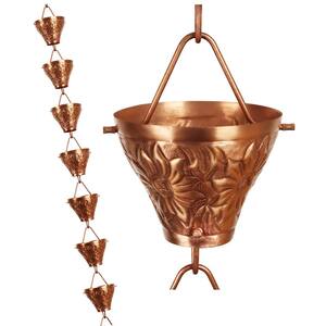 U-nitt 8.5 ft. Pure Copper Ribbed Bowl Rain Chain 5555 - The Home Depot