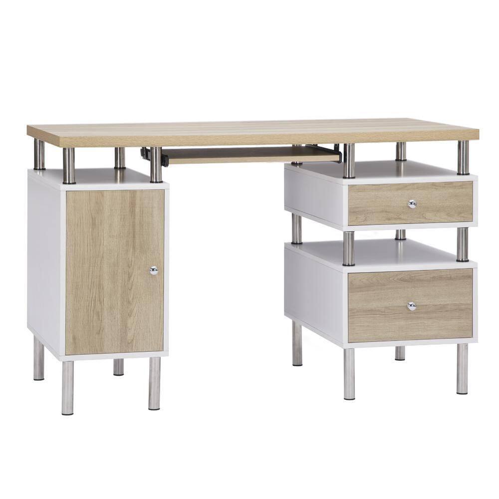 MAYKOOSH White/Natural 2-Drawer Contemporary Two-Tone Small Desk with ...