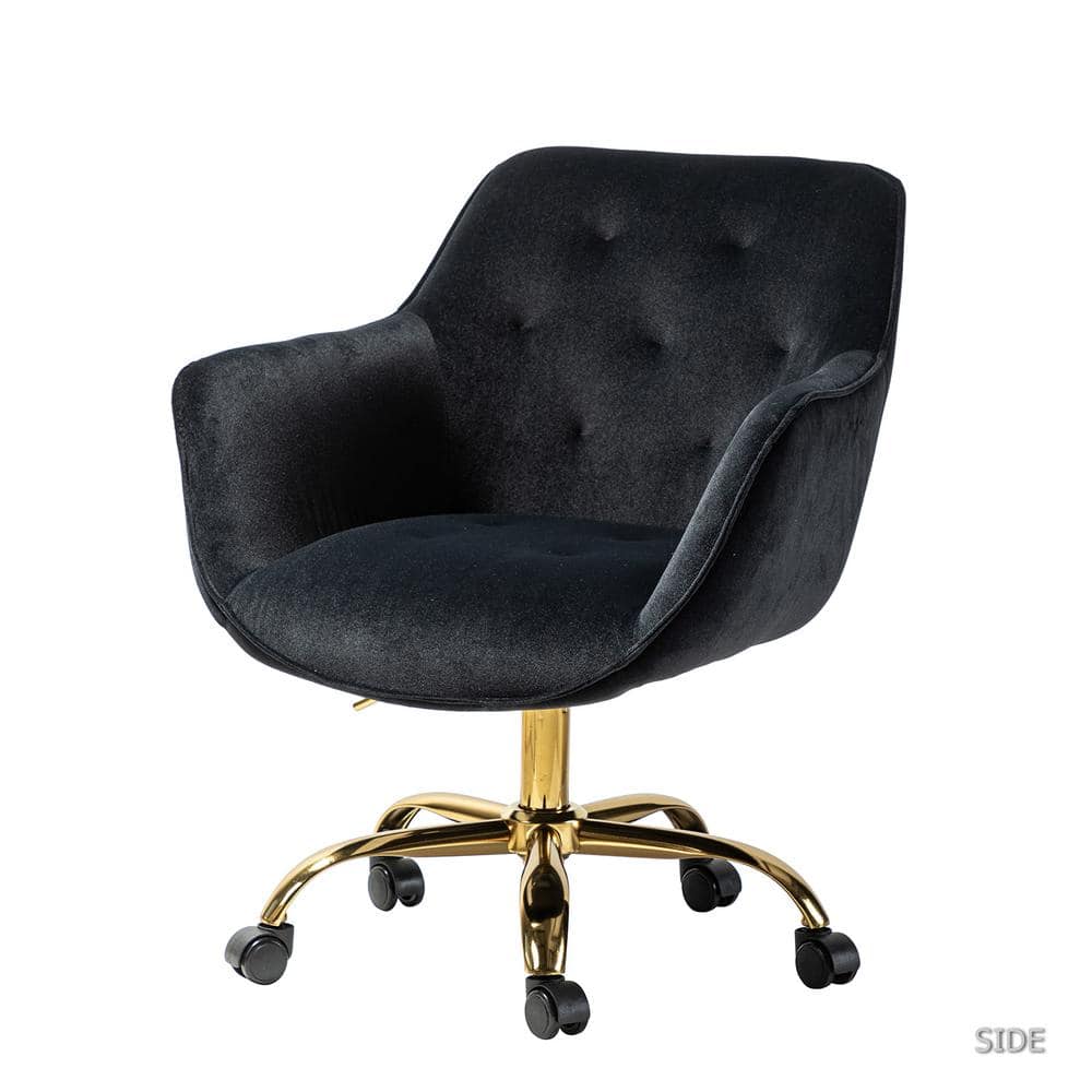 JAYDEN CREATION Helen Black Velvet Adjustable Height Swivel Task Chair ...