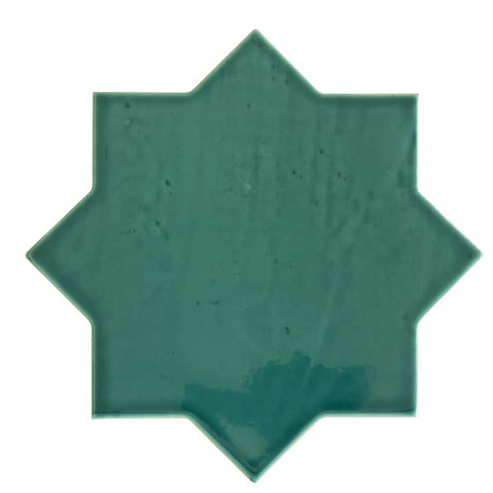 Apollo Tile Terralis 7 in. x 7 in. Glossy Turquoise Blue Porcelain Star ...