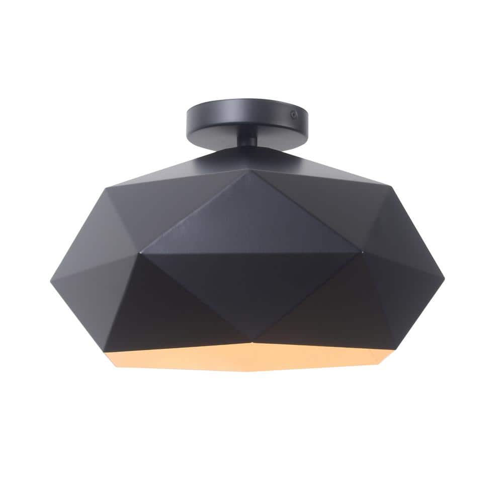 Manor Brook Mera 15 in. 1-Light Flush Mount with Black Shade MB100718 ...