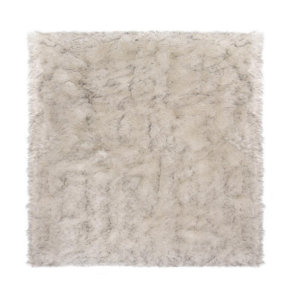 Latepis White/Gray 12 ft. x 12 ft. Cozy Furry Fuzzy Rugs Square ...