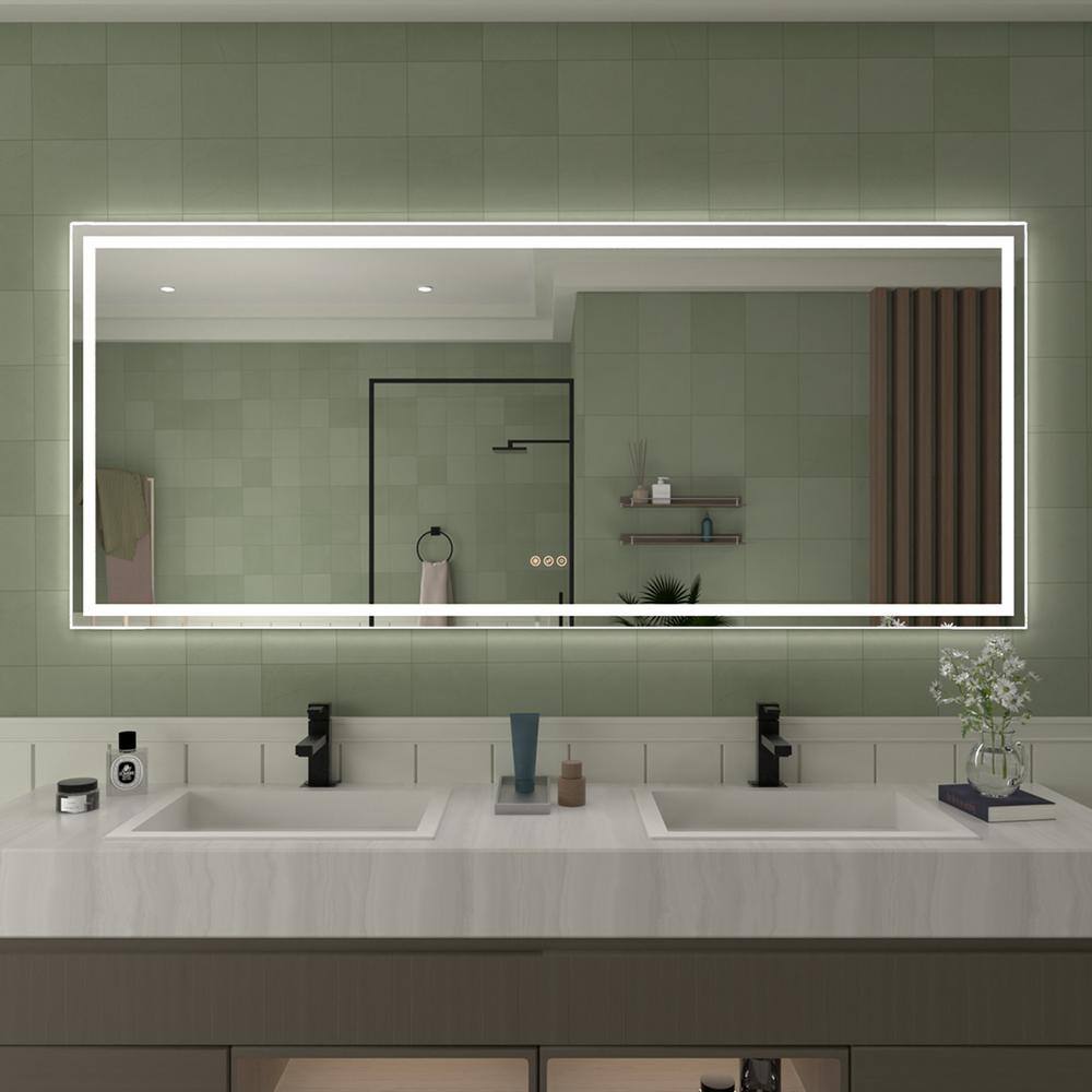 TaiMei 72 in. W x 30 in. H Frameless Beveled LED Single Bathroom Vanity ...