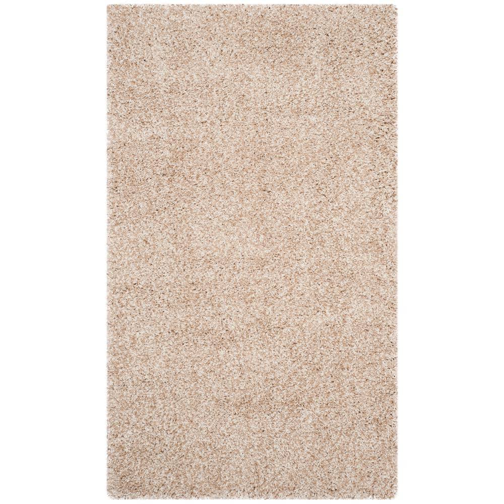 SAFAVIEH Santa Monica Shag Beige Doormat 3 ft. x 5 ft. Solid Area Rug ...