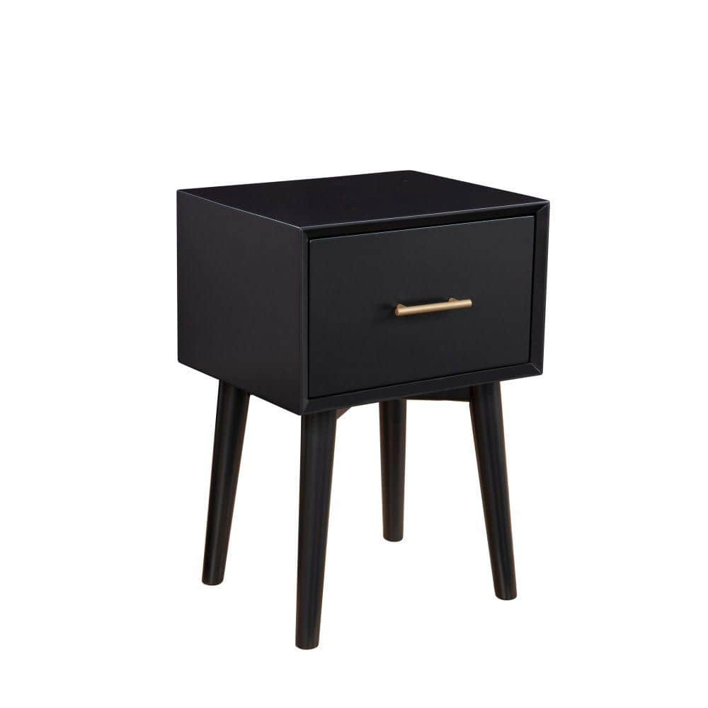 Benjara 18 in. Black Rectangle Wood End Table with 1-Drawer and Shelf ...