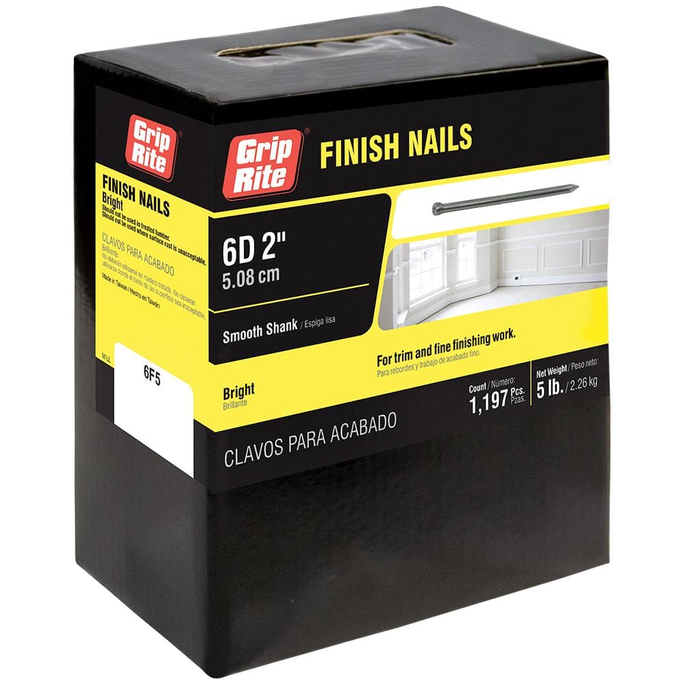 Grip-Rite 2 in. x 13-Gauge 6-penny Bright Steel Finish Nails 5 lb. Box ...
