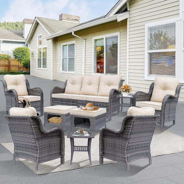 DWIOM Gary 9-Piece Wicker Patio Furniture Set Outdoor Rattan Lounge ...