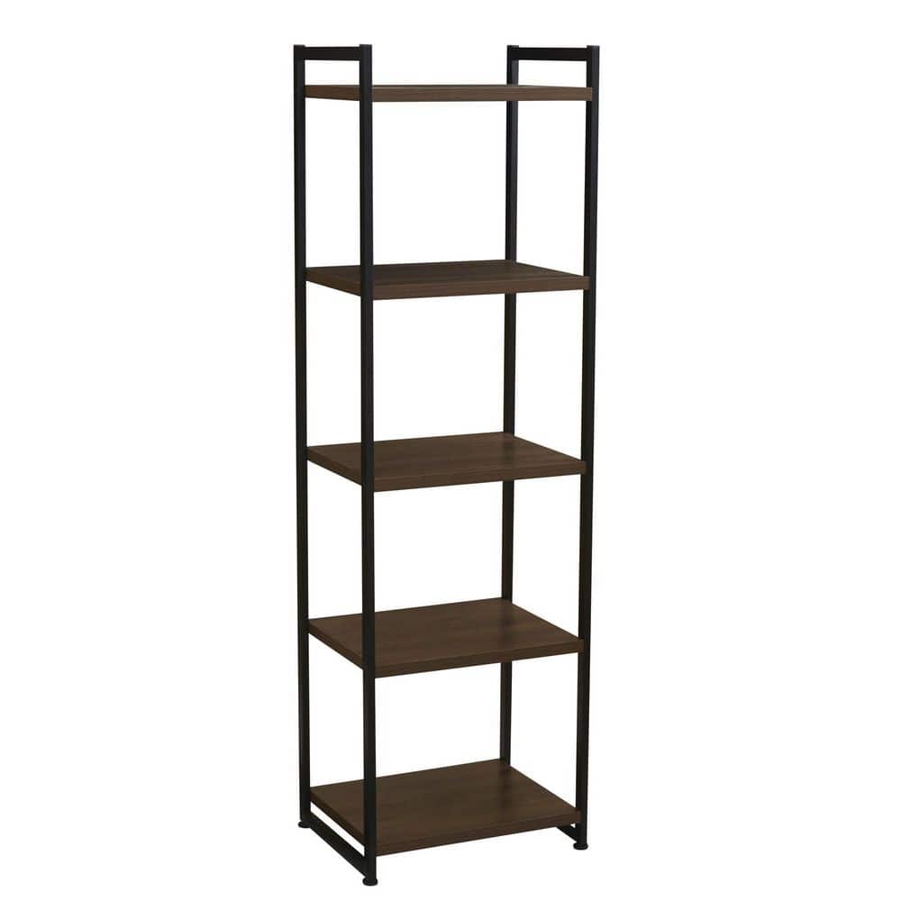 HOUSEHOLD ESSENTIALS Jamestown Walnut 5-Tier Metal Frame Shelving Unit ...
