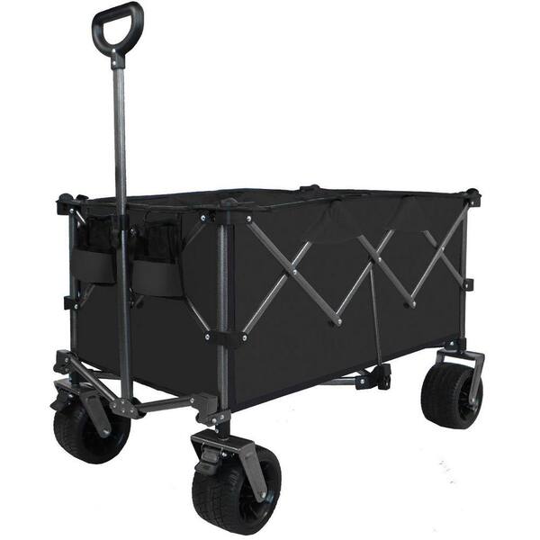 Otryad 21 cu. ft. Black Oxford Fabric Garden Cart, Folding Wagon with ...