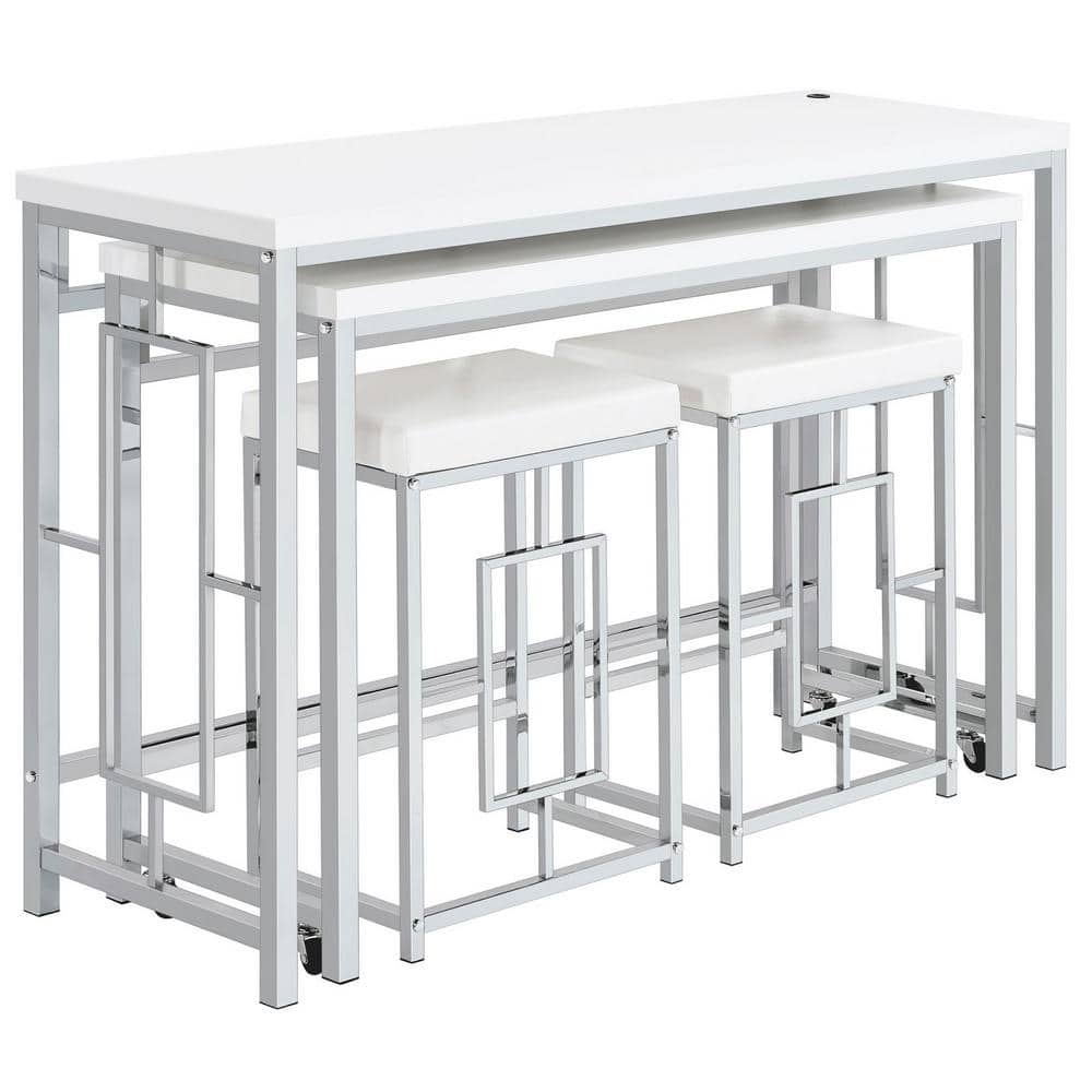 Coaster Jackson 4-Piece White and Chrome Wood Top Multipurpose Counter ...