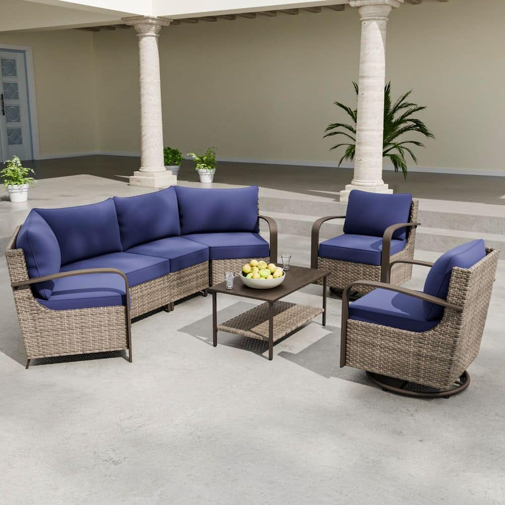 EAGLE PEAK 7-Piece Wicker Patio Conversation Sectional Seating Set with ...
