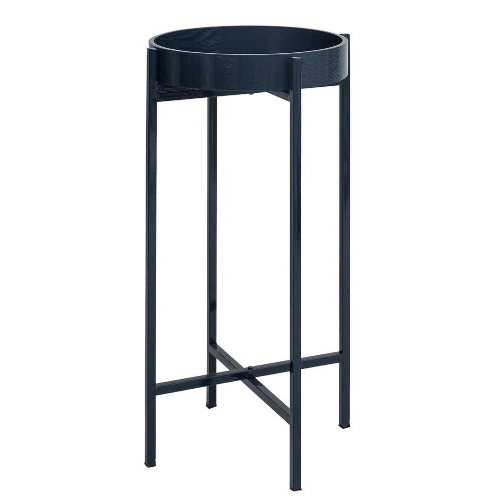 HAWOO Elrond 28 in. Blue High Round Wood Top Side Tray End Table ...