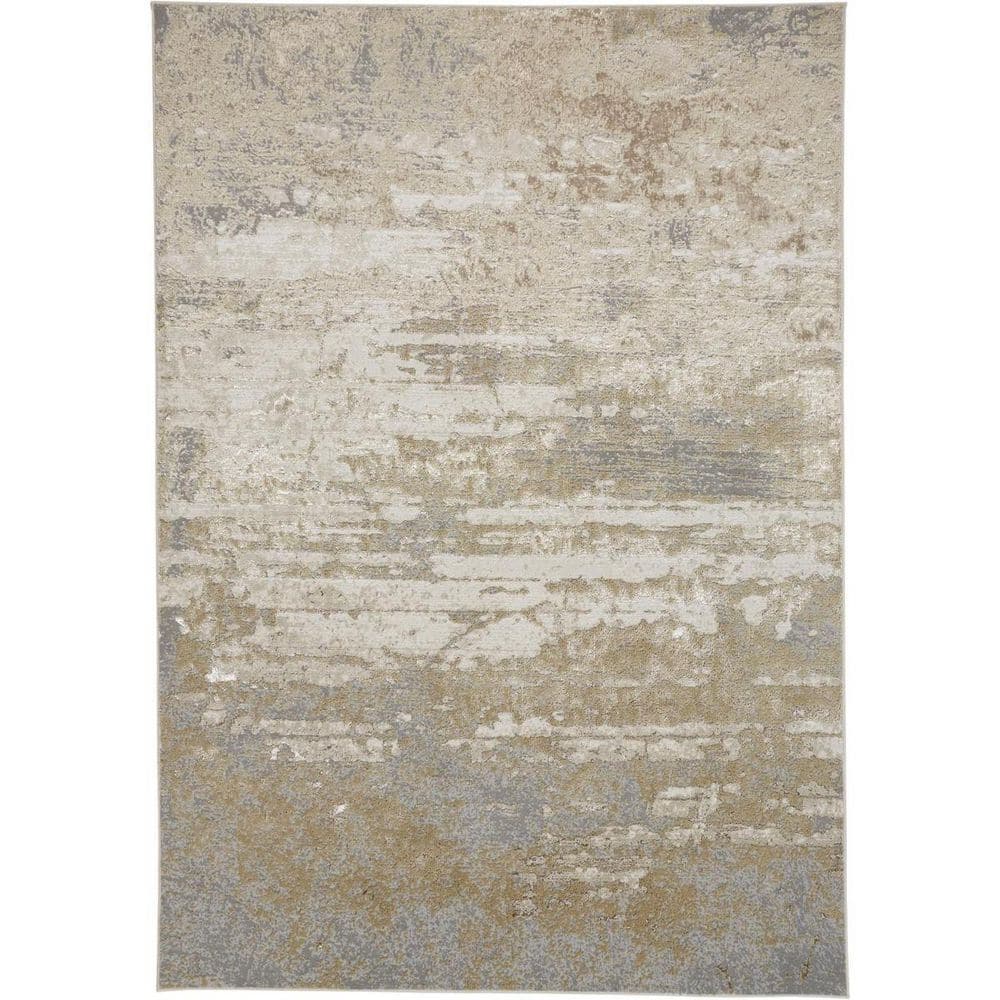HomeRoots 2 ft. x 8 ft. Gold, Ivory Abstract Area Rug 2000512925 - The ...