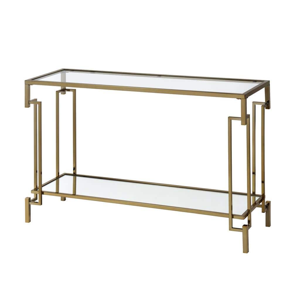 Furniture of America Elrod 43.25 in. Champagne Rectangle Glass Console ...