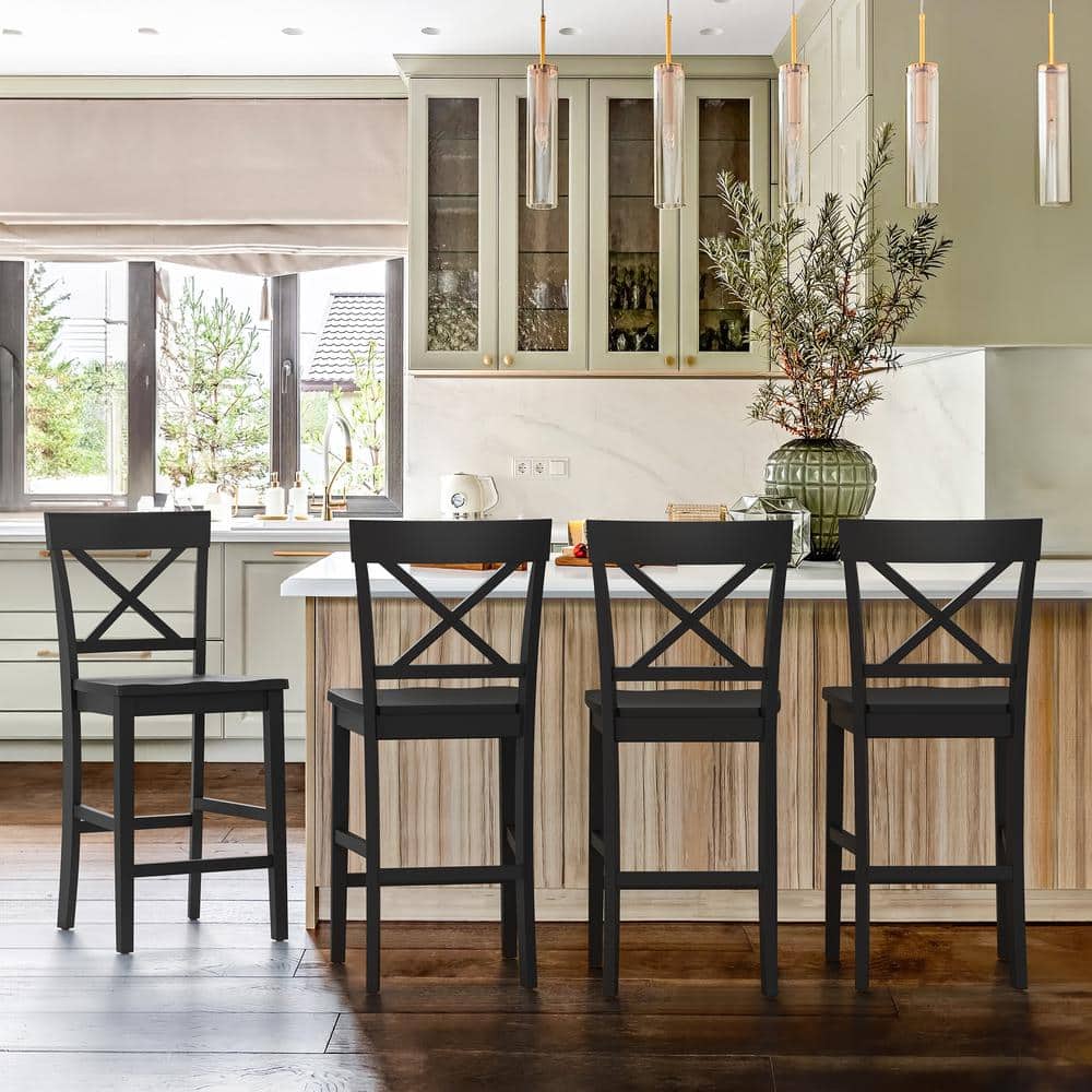 Ionia 24 in. Black Wood Counter Height Bar Stool Set of 4