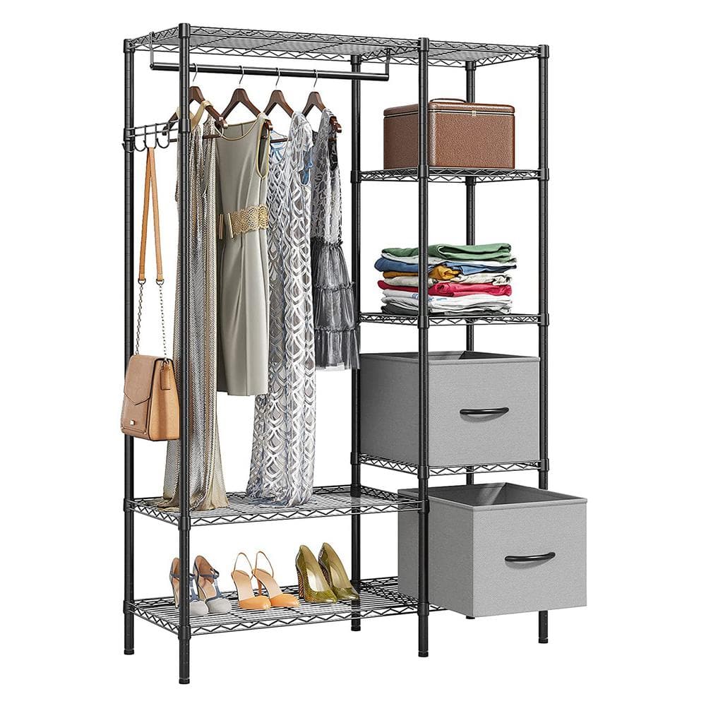 Black Metal Garment Clothes Rack with Shelves 45 in. W x 70.9 in. H ...