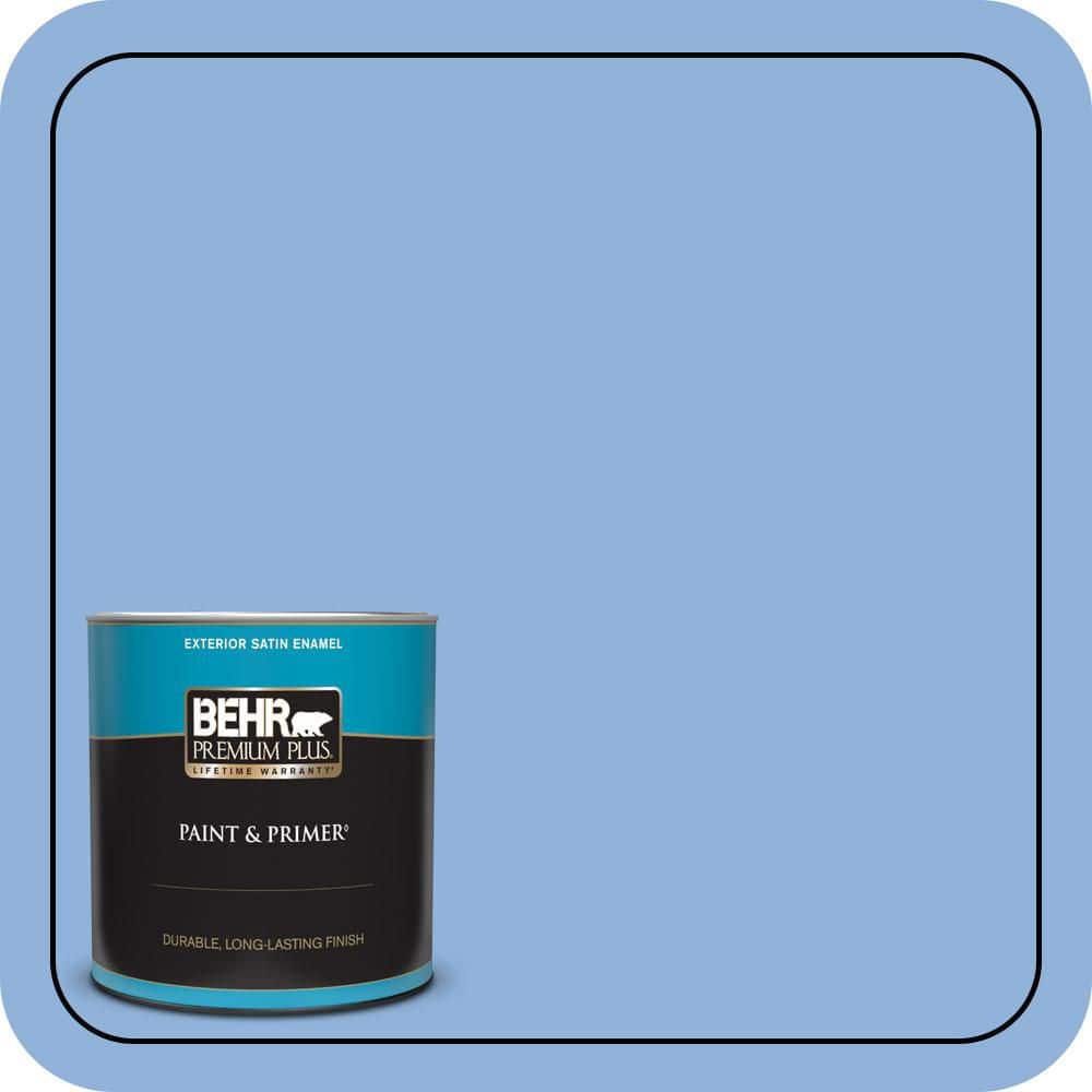 BEHR PREMIUM PLUS 1 qt. #580B-5 Cornflower Blue Satin Enamel Exterior ...
