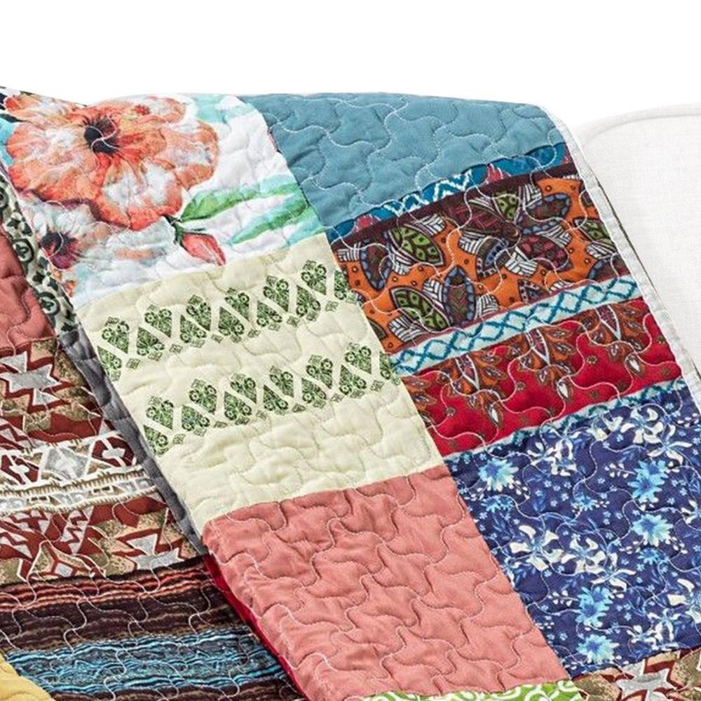 Benjara Multi-Colored Patchowrk Print Cotton Throw Blanket BM313300 ...