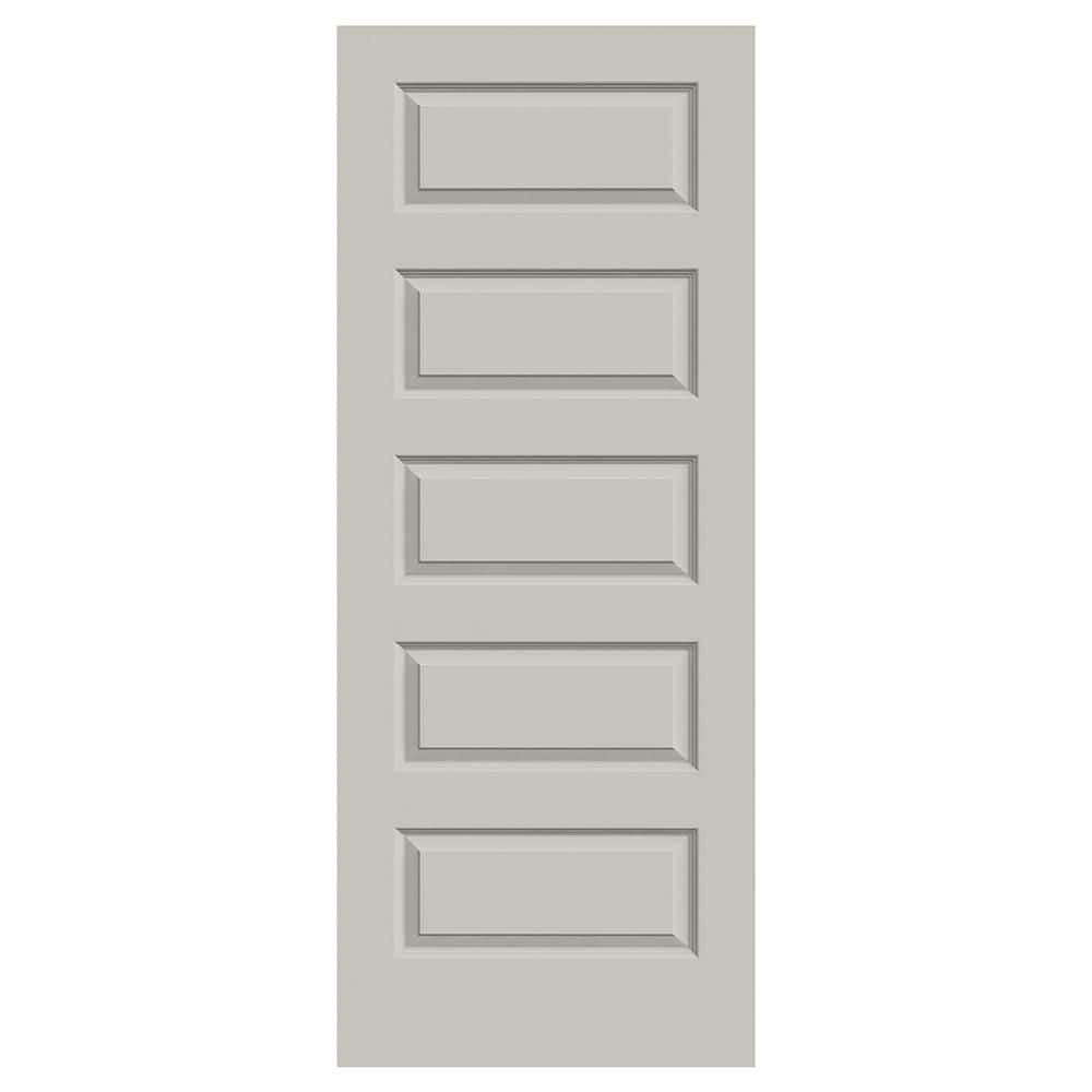 JELD-WEN 32 in. x 80 in. Rockport 5-Panel Light Gray Painted Smooth ...