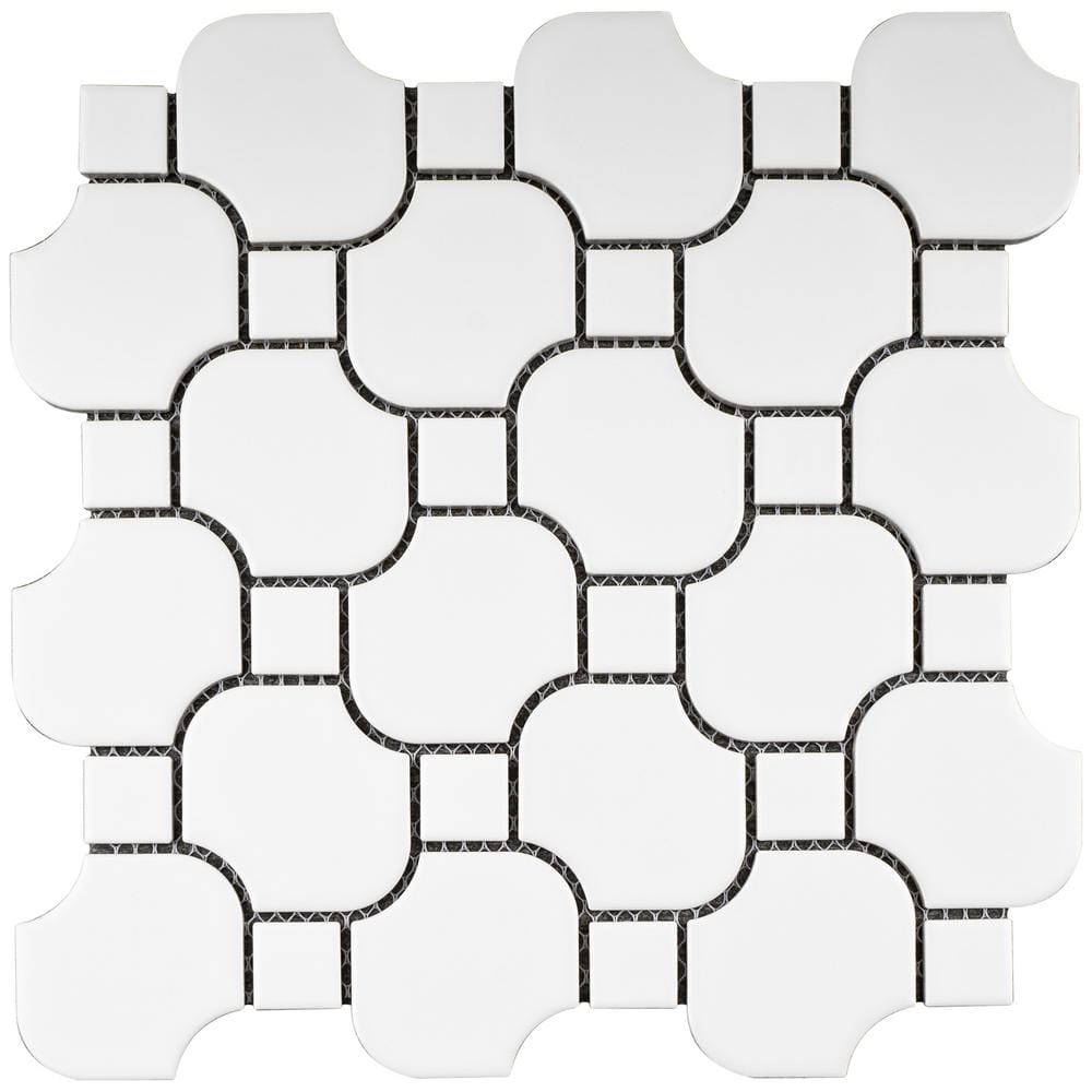 MOLOVO Porcetile White Dot 10.52 in. x 10.52 in. Matte Porcelain Mosaic ...