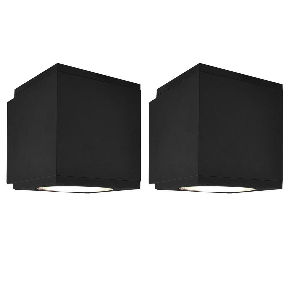 LUXRITE 4 in. Black Outdoor LED Up or Down Cube Wall Sconce Light 3CCT ...