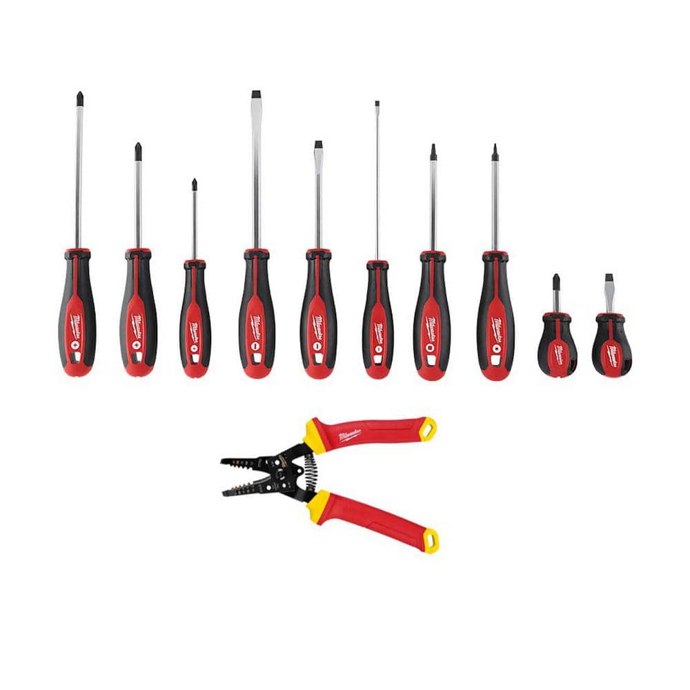 Milwaukee Screwdriver Set with 1000V Insulated 10-20 AWG Wire Stripper ...