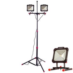Husky 5000 Lumen Twin-Head LED Work Light and 3500 Lumen Portable LED ...
