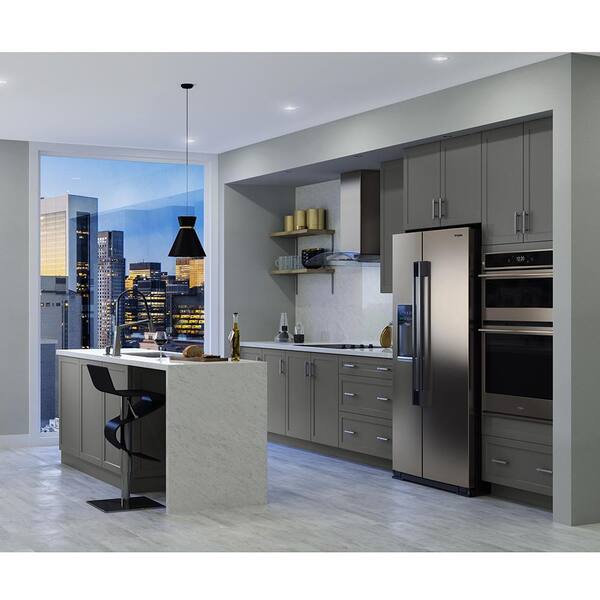 Hampton Bay Designer Series Melvern Storm Gray Shaker Assembled Wall Kitchen Cabinet with Glass Doors 30 in. x 42 in. x 12 in