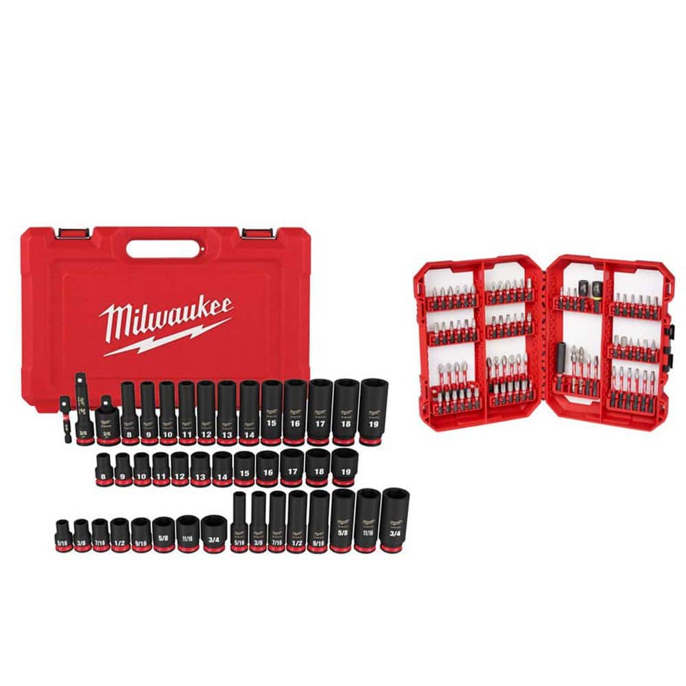 Milwaukee Shockwave 3/8 in. Drive SAE and Metric 6-Pt Impact Socket Set and Impact Duty Driver ...