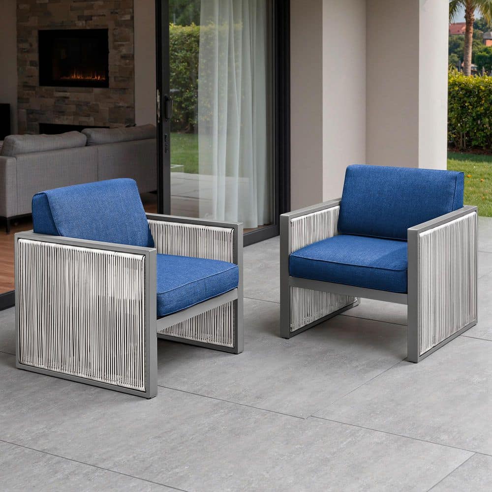 Opohoro SquareChic Metal and Light Beige Wicker Outdoor Lounge Chair ...