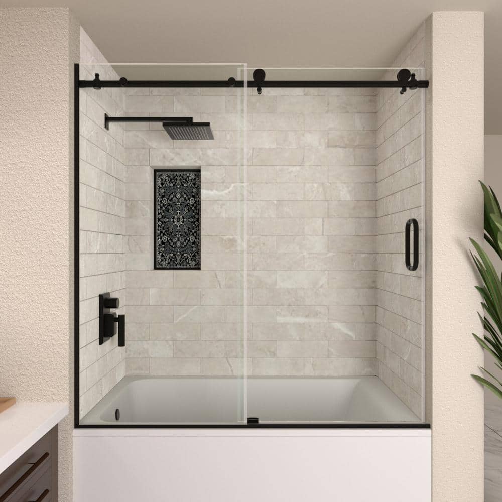 tydex Eon 60 in. W x 60 in. H Sliding Semi Frameless Tub Door in Matte ...