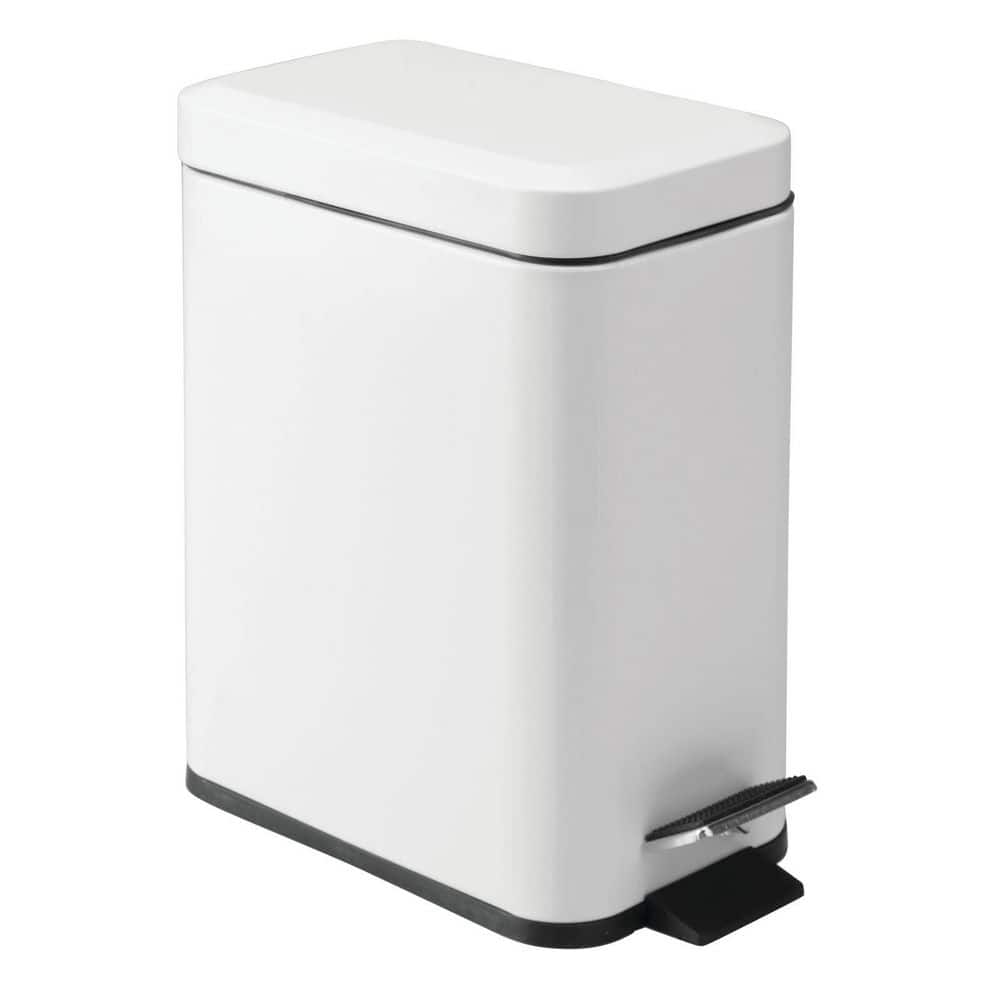 Innovaze 1.3 Gal. White Slim Trash Can, Carbon Steel Step On Bathroom ...