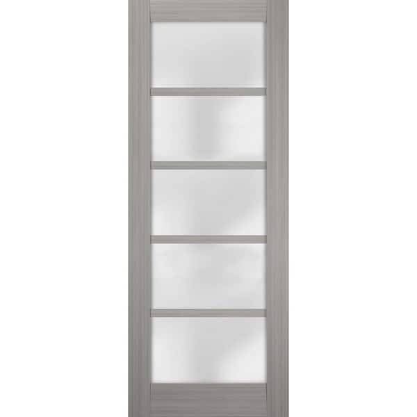 Sartodoors 28 in. x 84 in. Solid MDF Frosted Glass Gray Ash Interior ...
